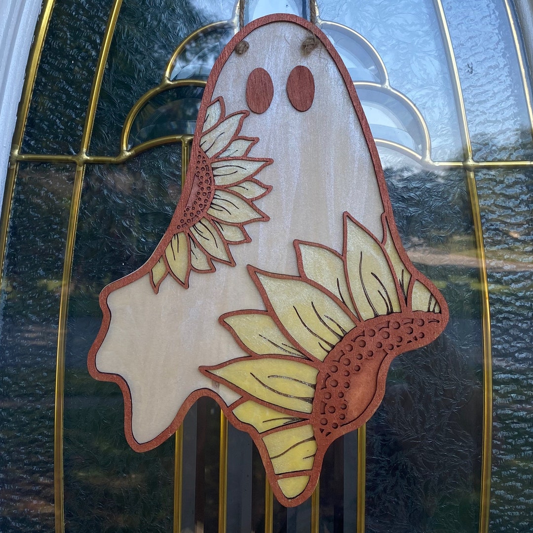 Ghost and Sunflower, Front Door Sign, SVG, Laser Cut Files, Lightburn ...