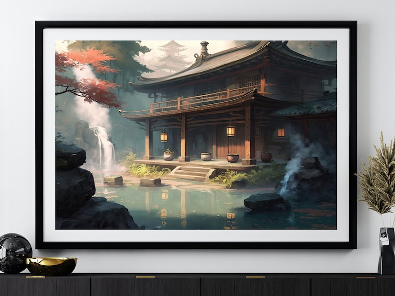 Japan Bath House and Onsen Wall Art, AI Generated Digital Download ...
