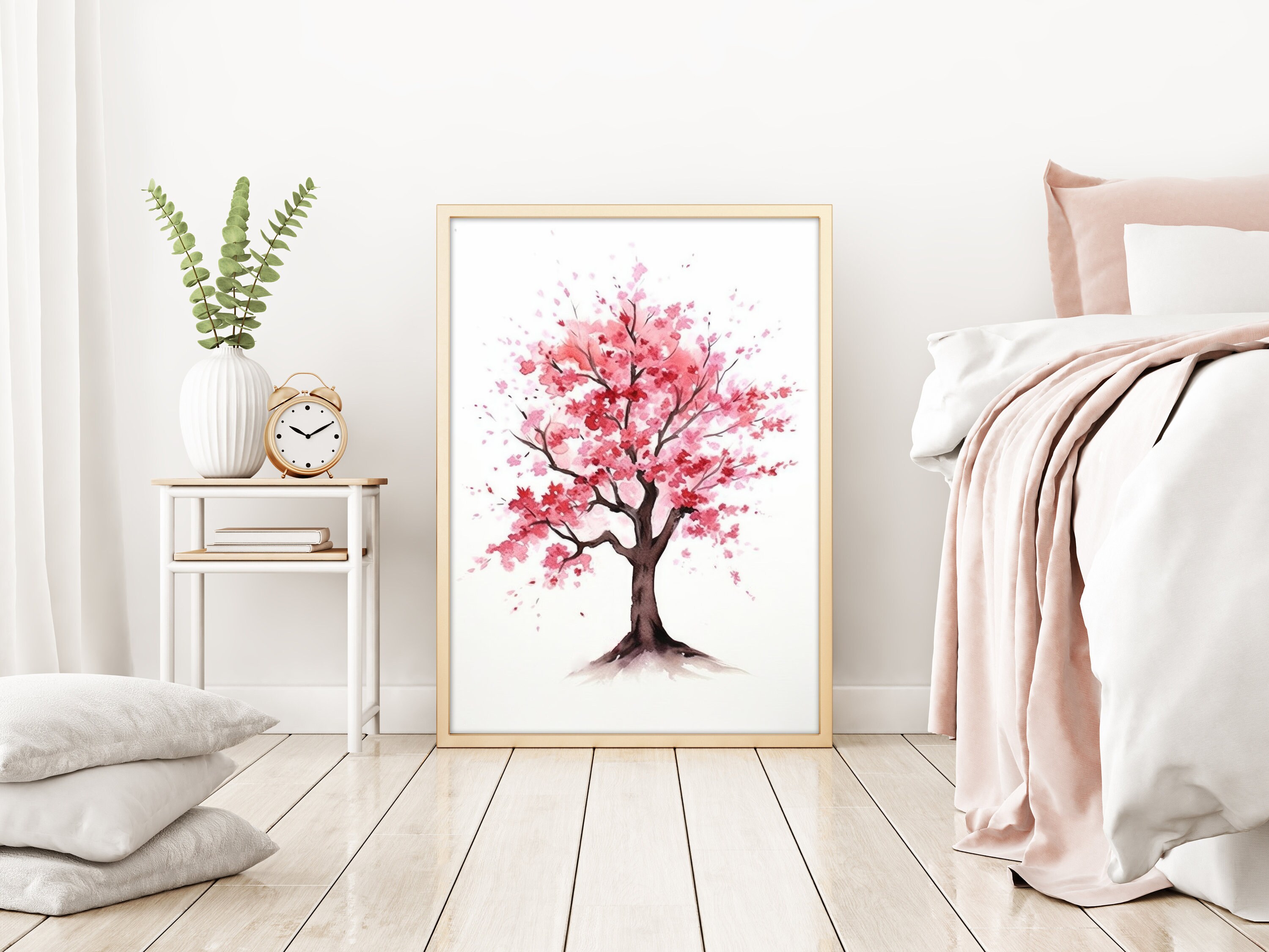 Japanese Print Cherry Blossom Tree, Pink Sakura Flower Market Print ...