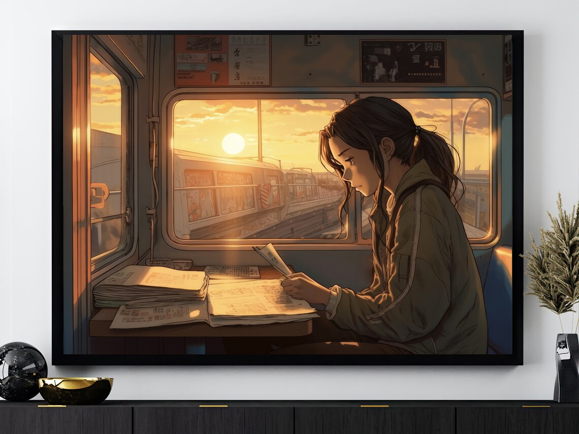 Anime Poster Lofi Girl Art Print, Sunset Digital Print, AI Generated ...