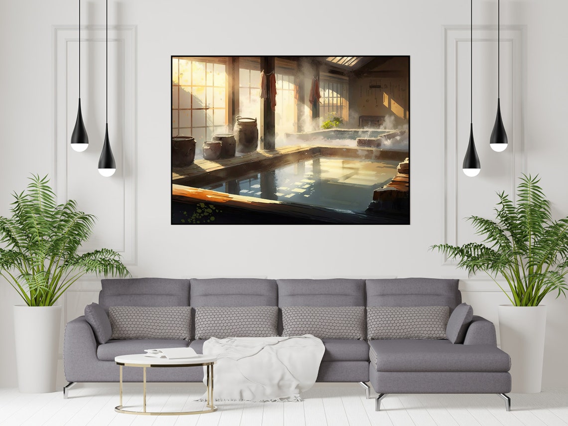 Japan Indoor Bath House and Onsen Wall Art, AI Generated Digital ...