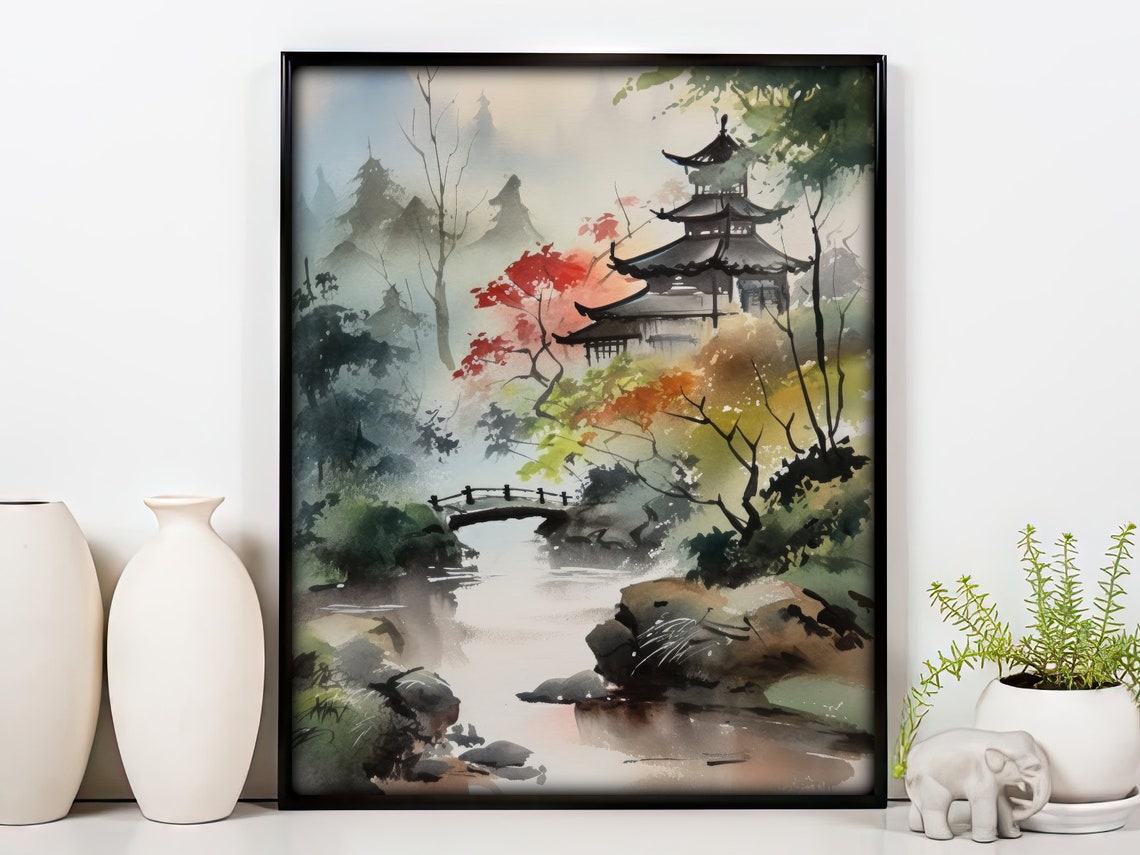 Japanese Landscape Digital Art Print AI Generated Wall - Etsy