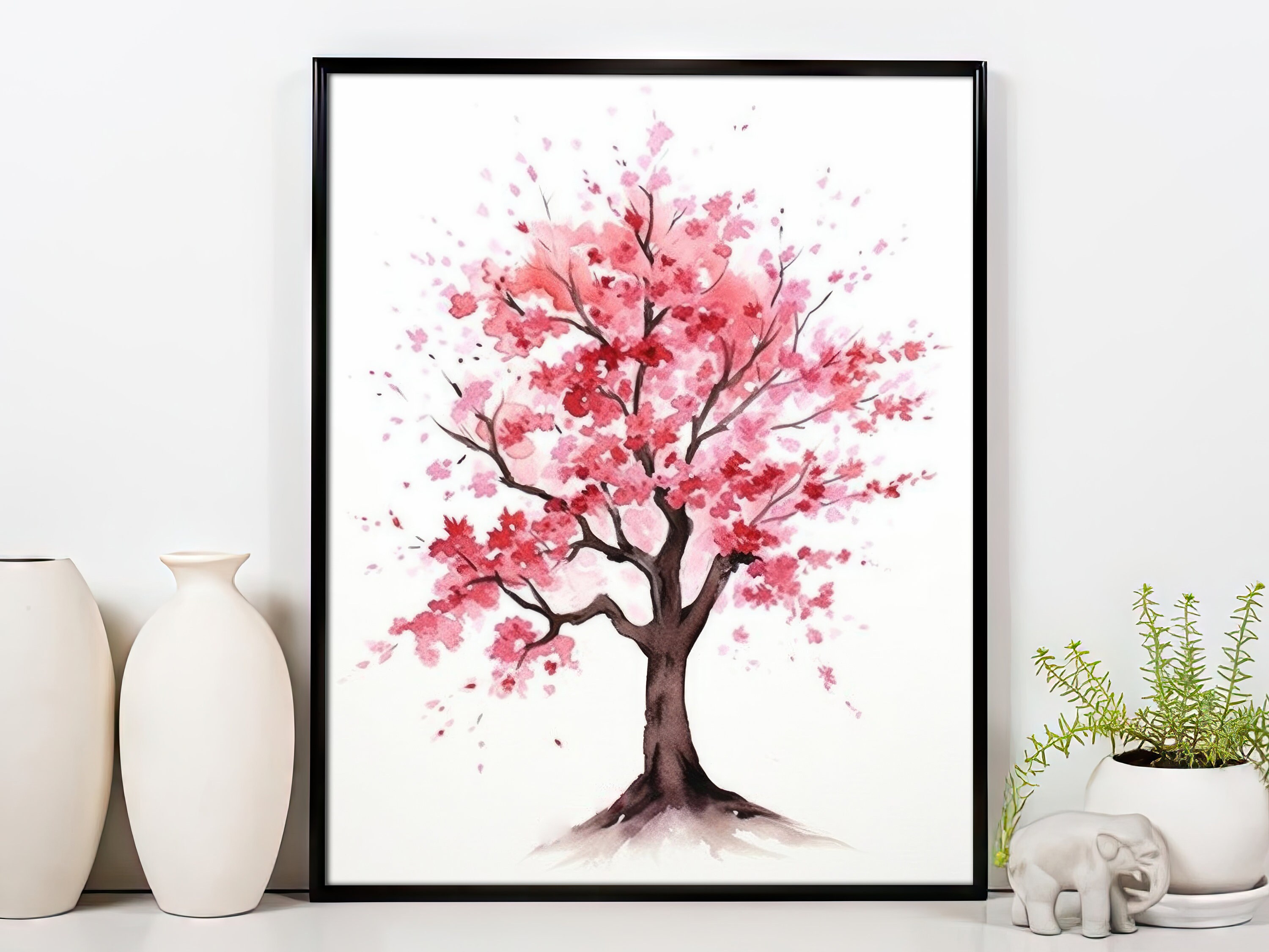 Japanese Print Cherry Blossom Tree, Pink Sakura Flower Market Print ...