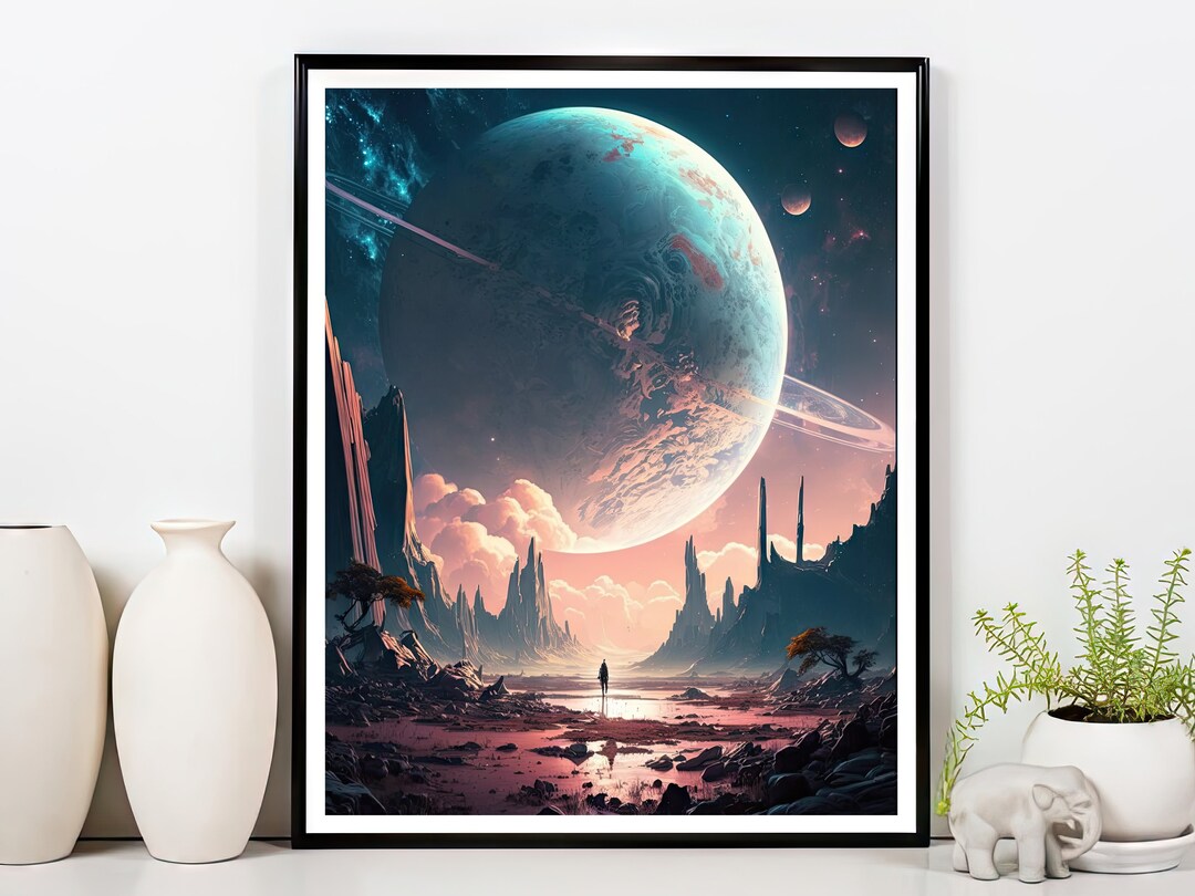 Alien Planet Landscape Wall Art, AI Generated Digital Download Poster ...