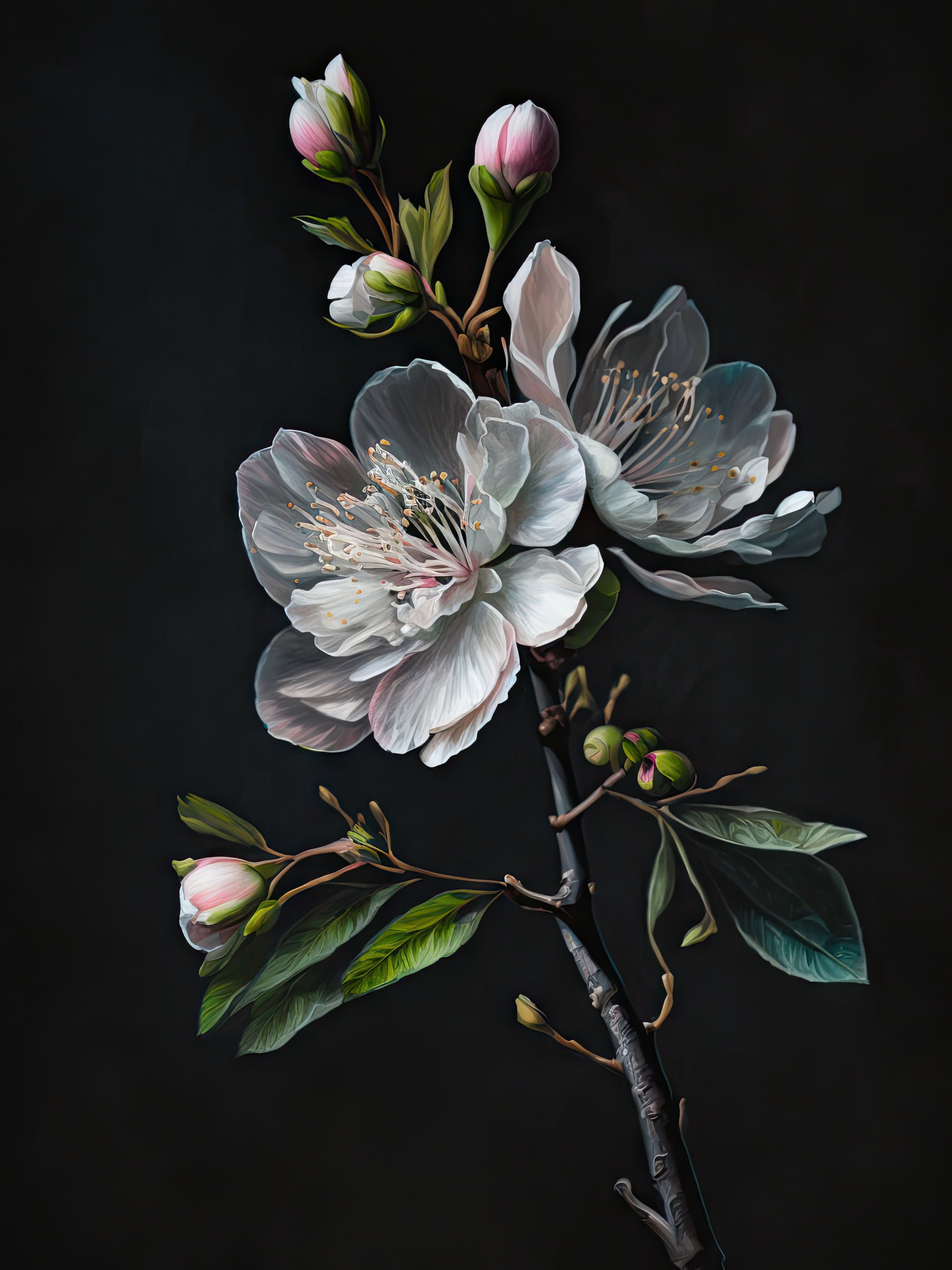 Cherry Blossom Tree Dark Botanical Print, AI Generated Digital Download ...