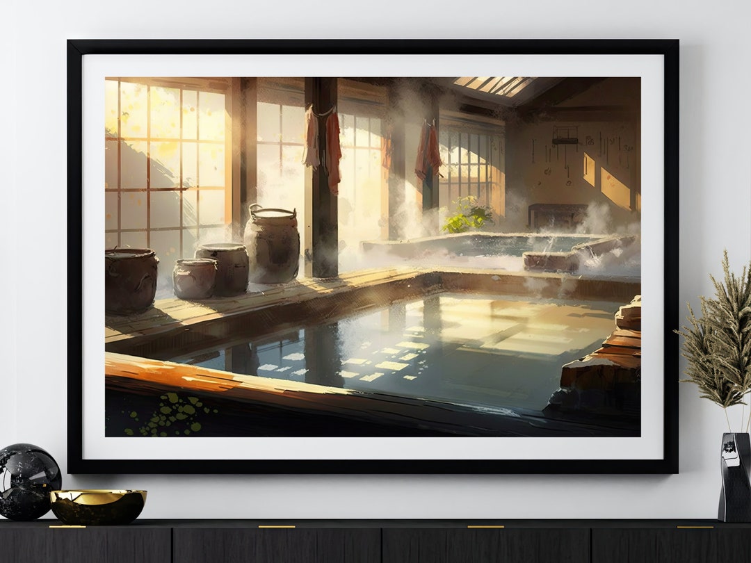 Japan Indoor Bath House and Onsen Wall Art, AI Generated Digital ...