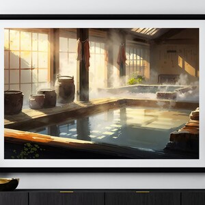 Japan Indoor Bath House and Onsen Wall Art, AI Generated Digital ...