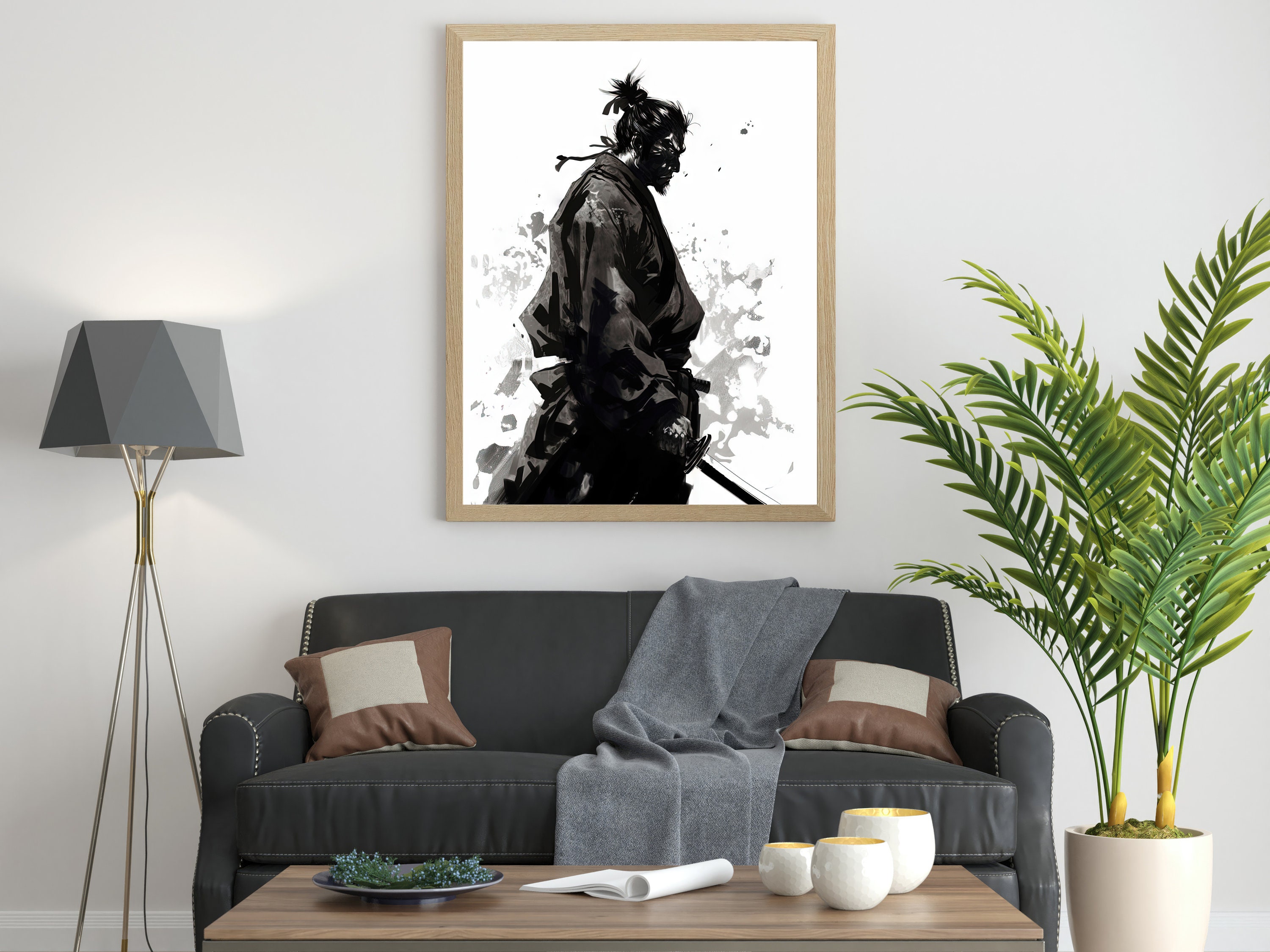 Samurai Art Black and White Japanese Print, AI Art Digital Download ...