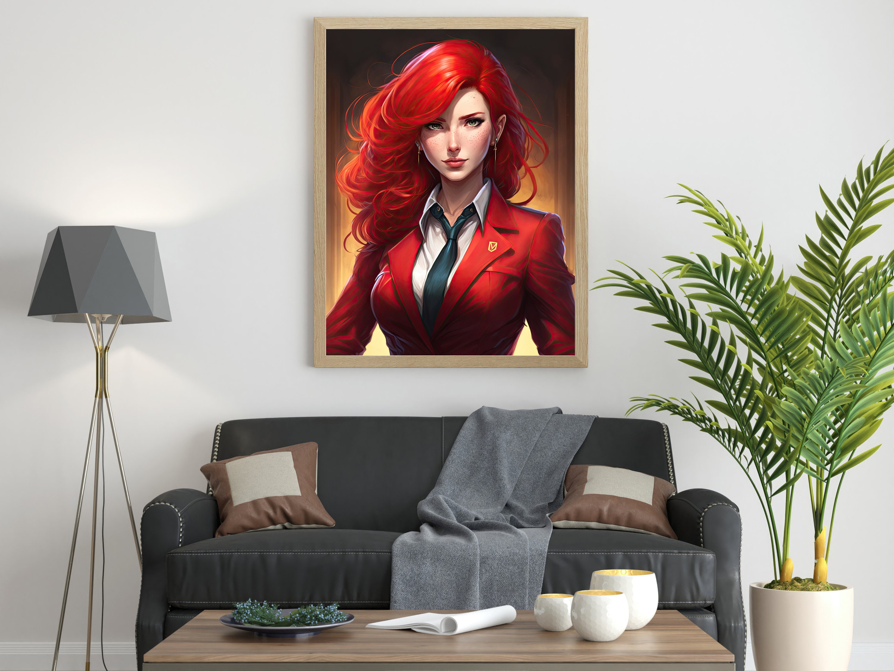Anime Style Portrait Girl in Red, Beautiful Women Poster Art, AI ...
