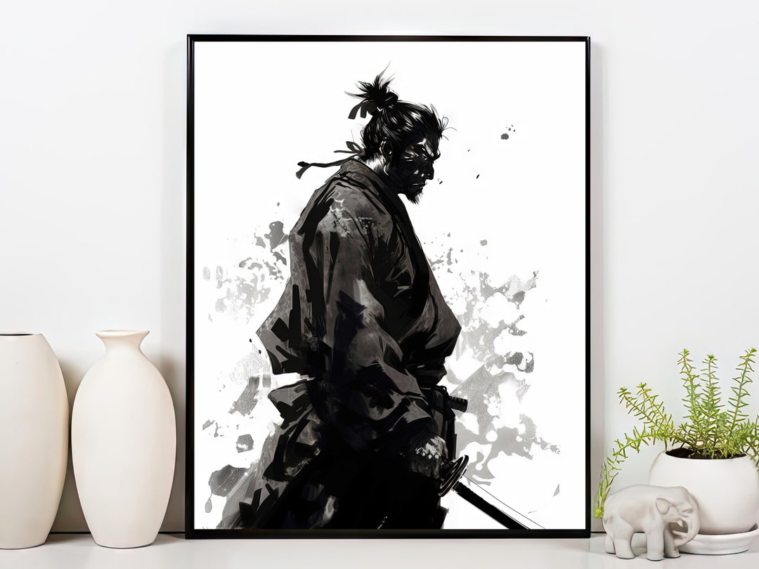 Samurai Art - Black and White Japanese Print, AI Art Digital Download ...
