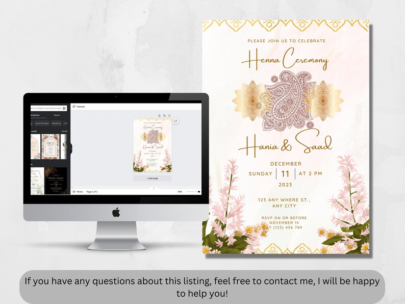 Minimalist Henna Ceremony Invitation Template, Mehendi Invite Template ...