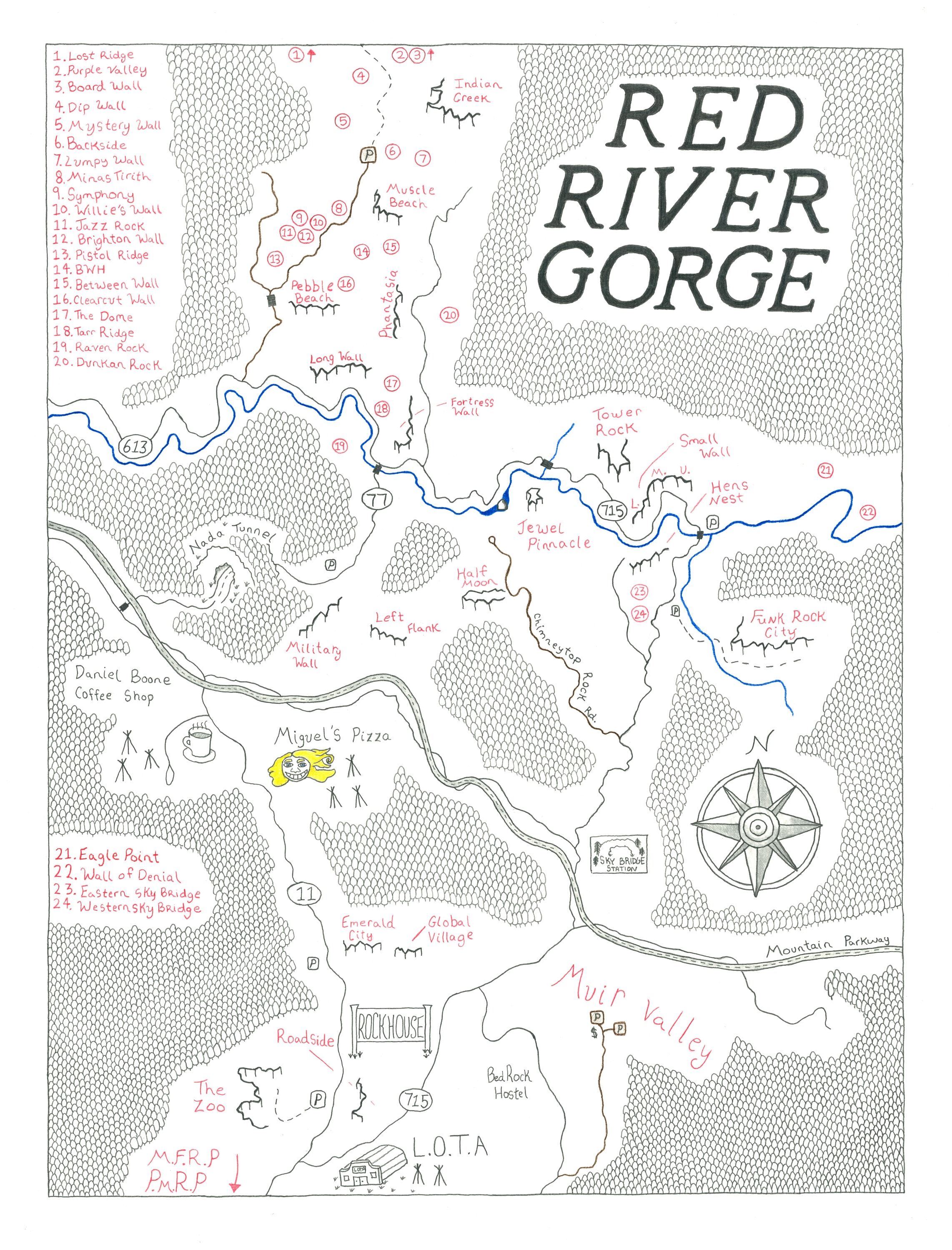Red River Gorge Crag Map - Hand Drawn With Everyone's Favorite Spots ...