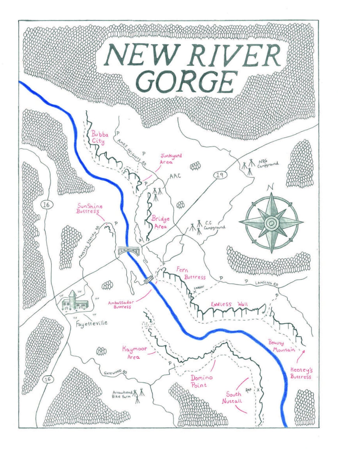 New River Gorge National Park Hand-drawn - Etsy