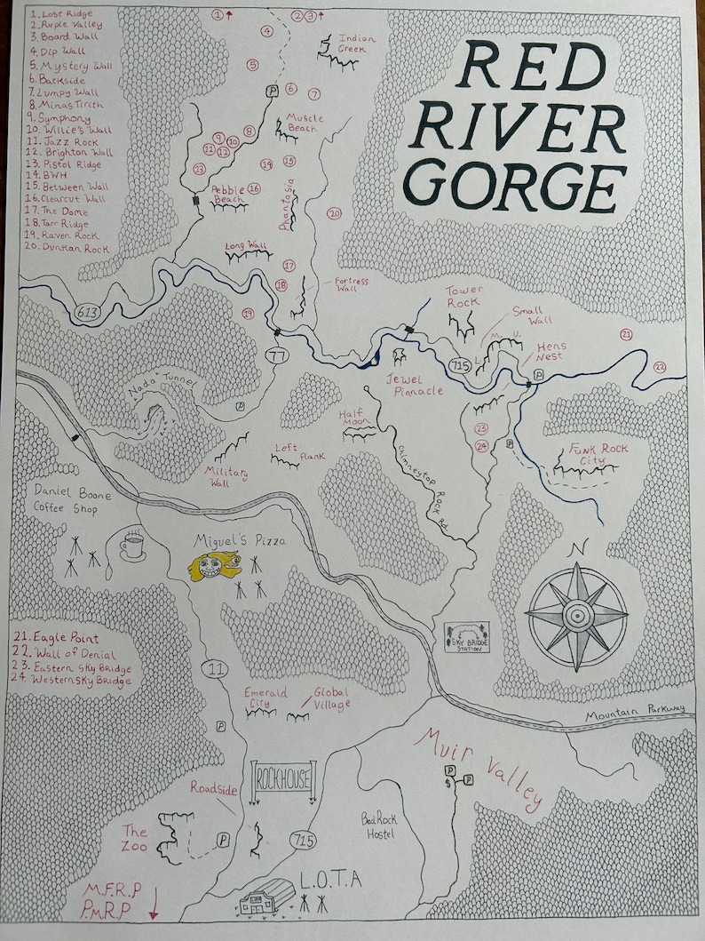 Red River Gorge Crag Map - Hand Drawn With Everyone's Favorite Spots ...