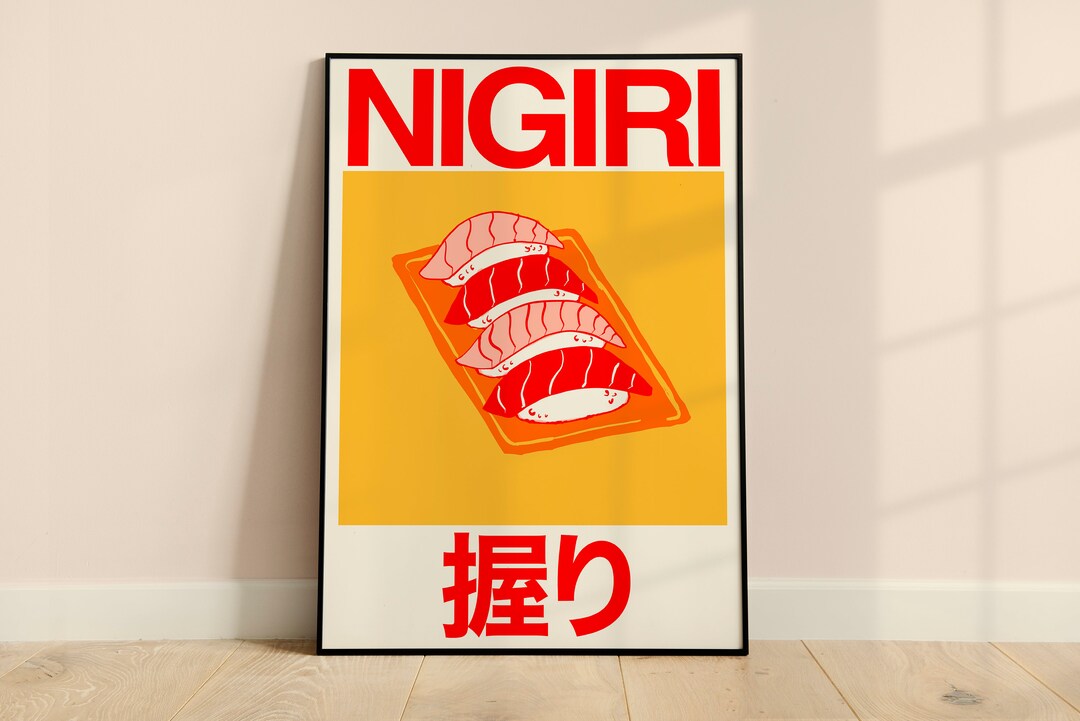 Japanese Food Nigiri Poster Salmon Tuna Kitchen Japan Cuisine Graphic ...