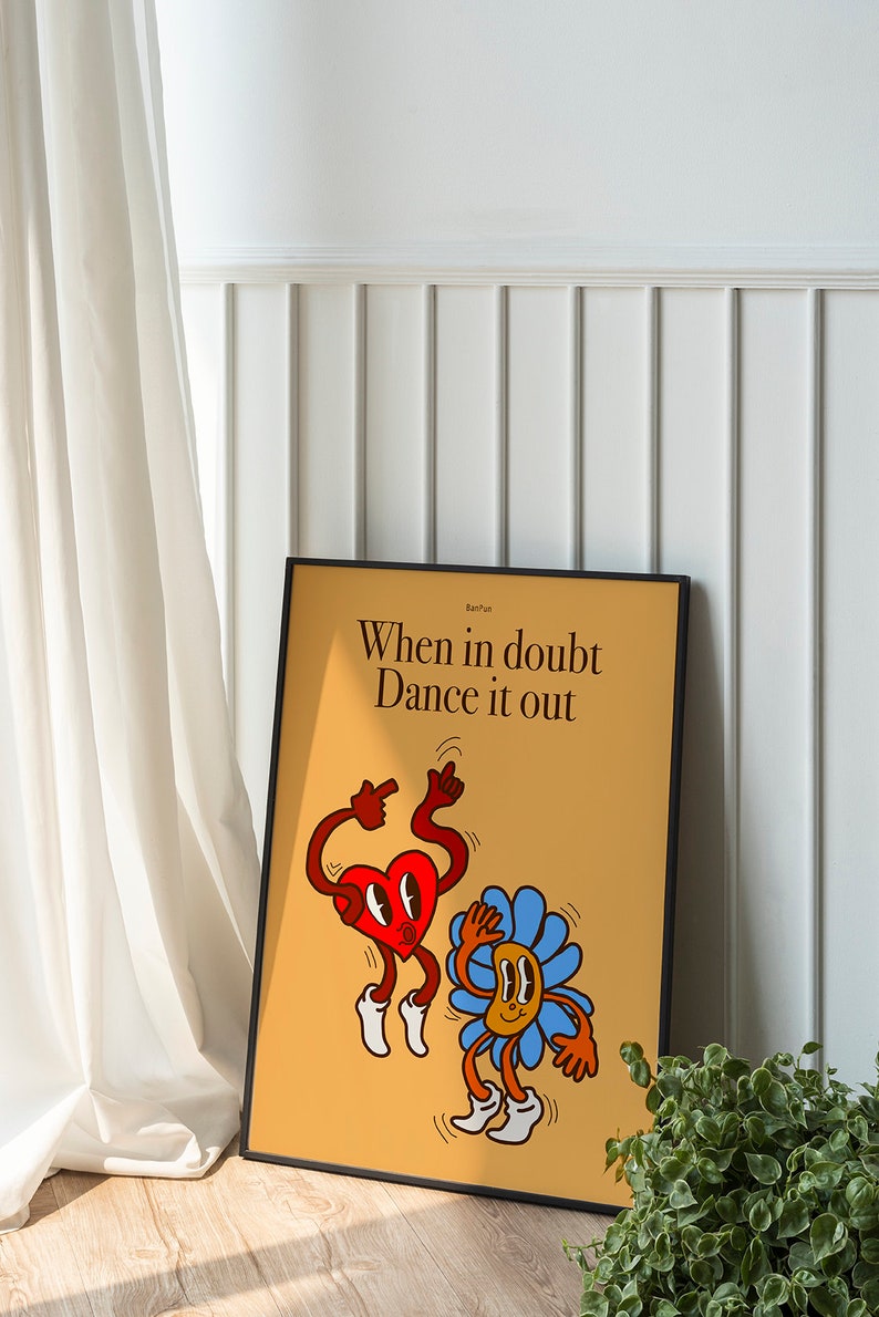 When in Doubt Dance It Out Poster Cartoon Print Quote Wall Art Retro ...