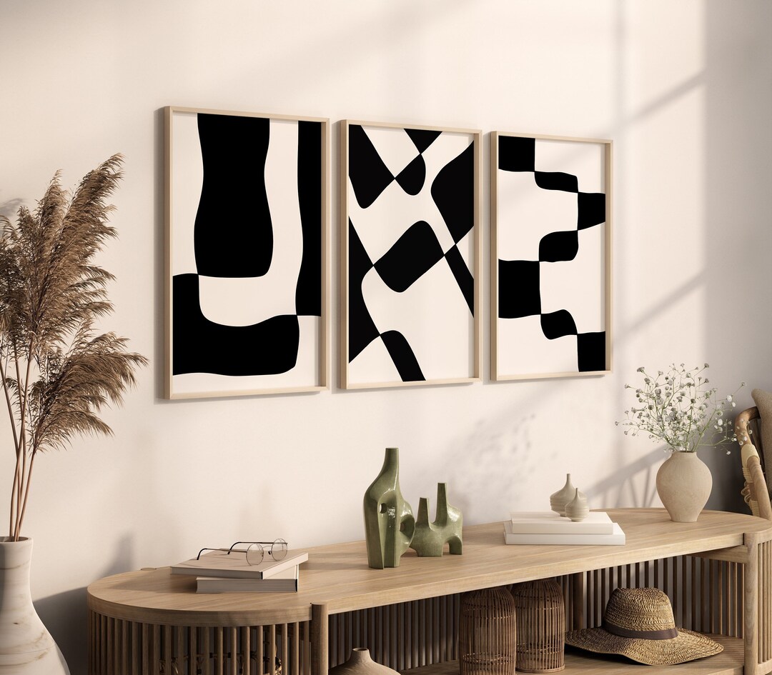 Poster Set of 3 Hand Drawn Gallery Art Print Checkerboard Simple ...