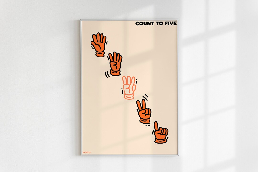 Poster Retro Drawing Print Count to Five Quote Wallart Lineart Hand ...