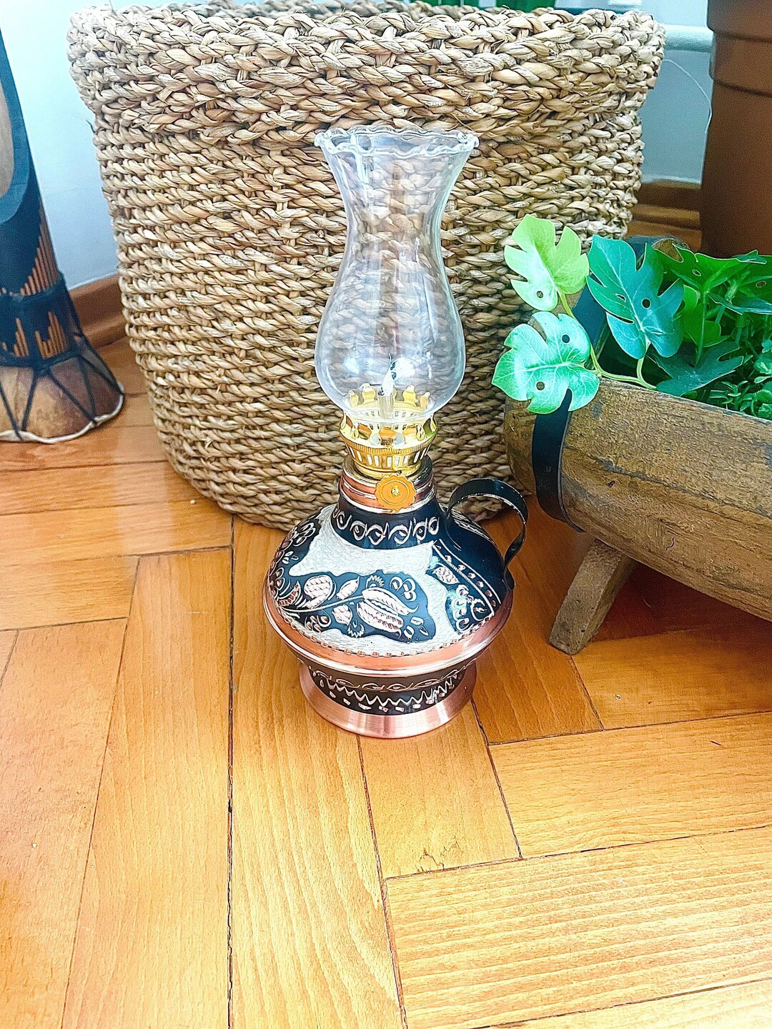 Turkish Handmade Copper Gas Oil Lamp, Vintage Oil Lamp, Decorative ...
