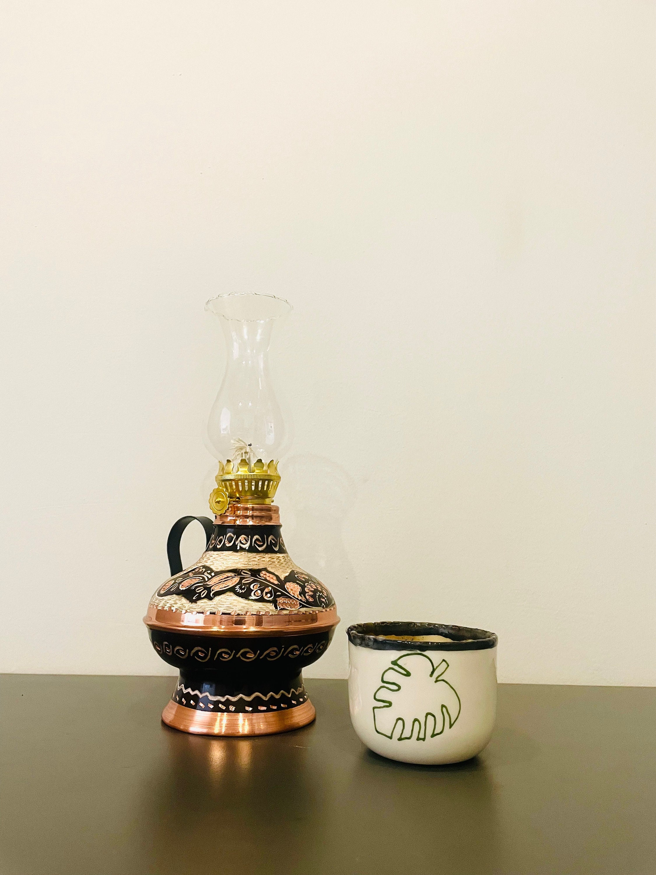 Turkish Handmade Copper Gas Oil Lamp, Vintage Oil Lamp, Decorative ...