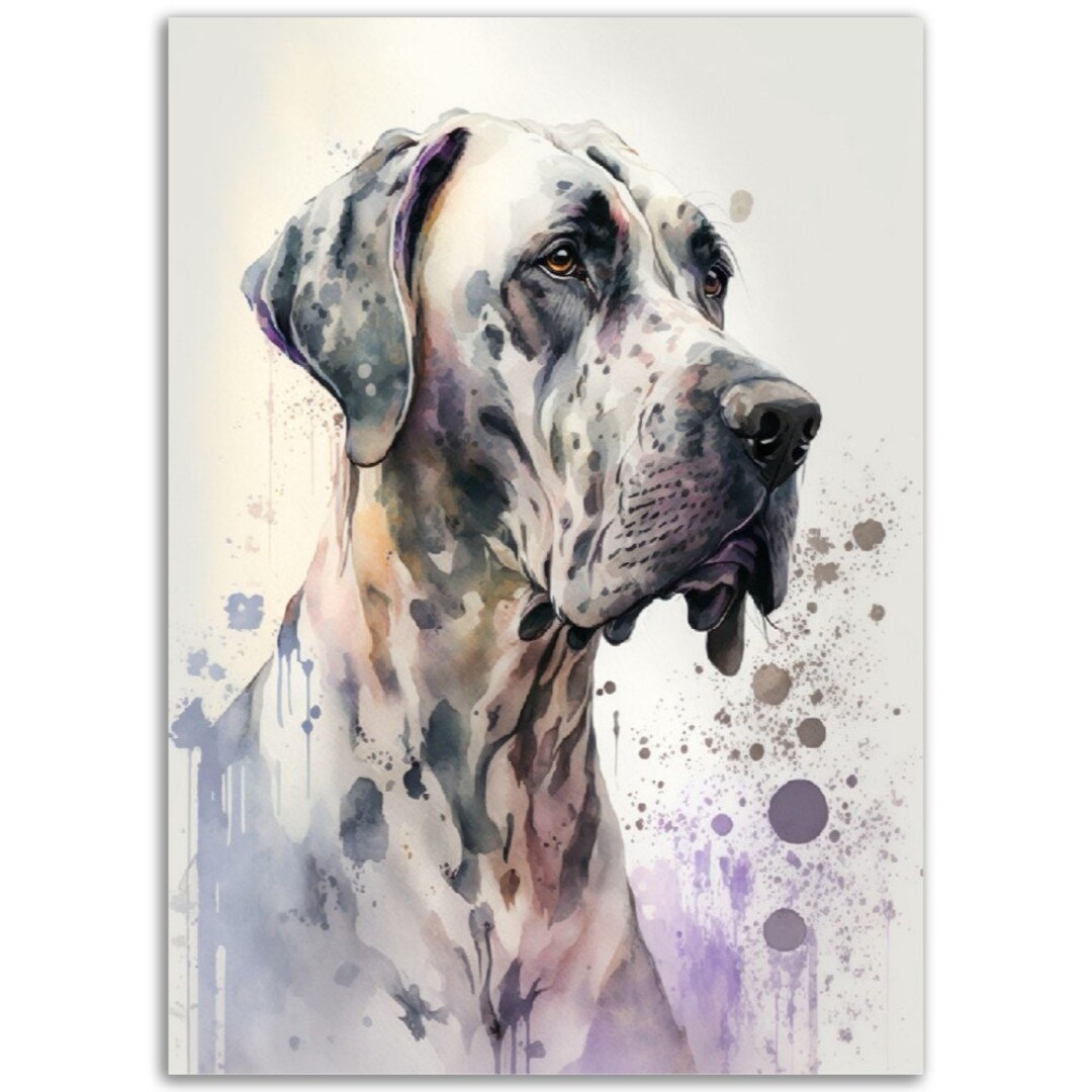 Great Dane, Contemporary Watercolour Painting Print. Abstract Great ...