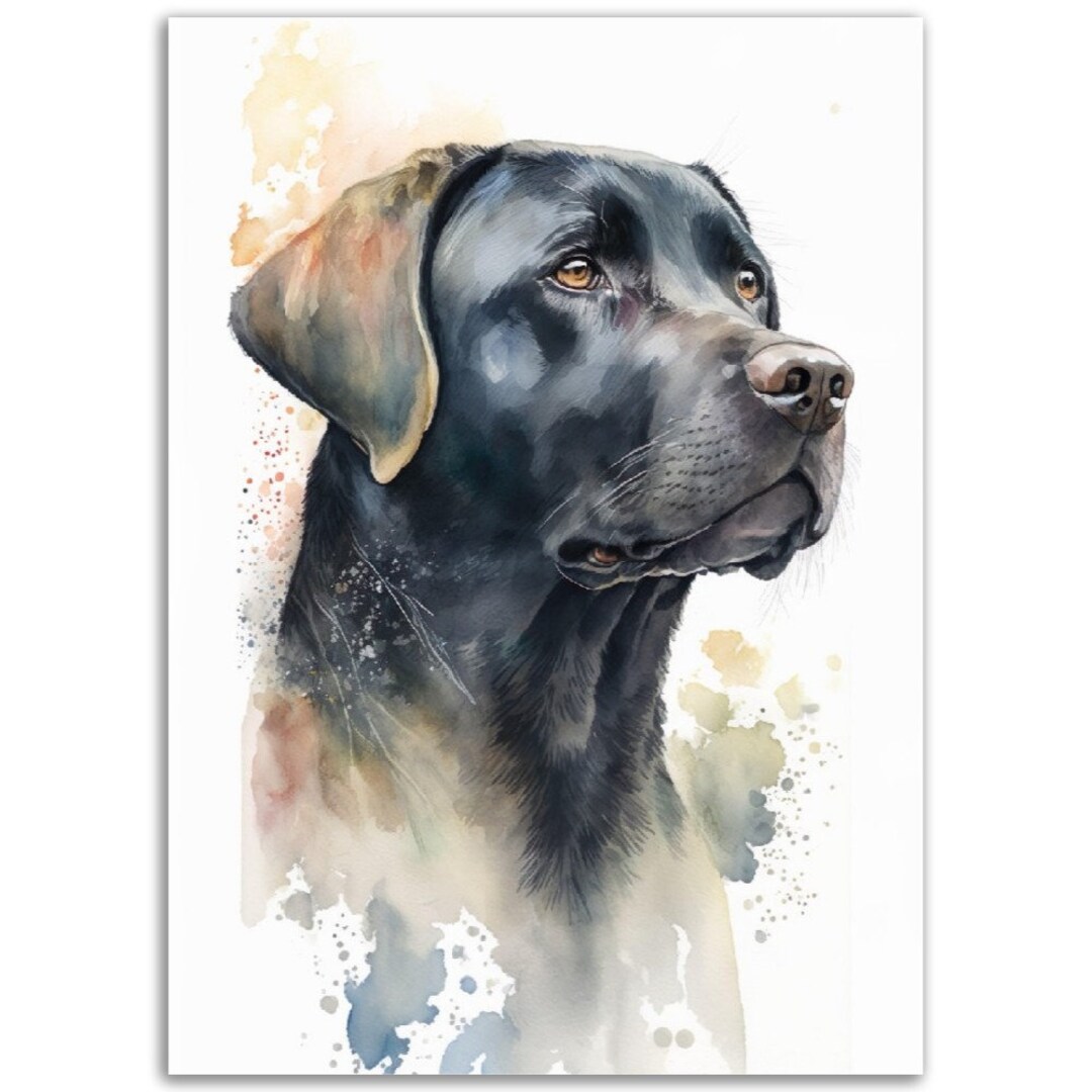Black Labrador, Contemporary Watercolour Painting Print. Abstract Black ...