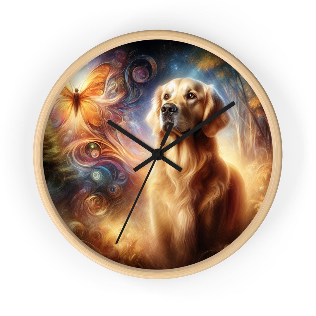 Golden Retriever Wall Clock, Cute Dog Clock, Playful Puppy Clock, Pet ...