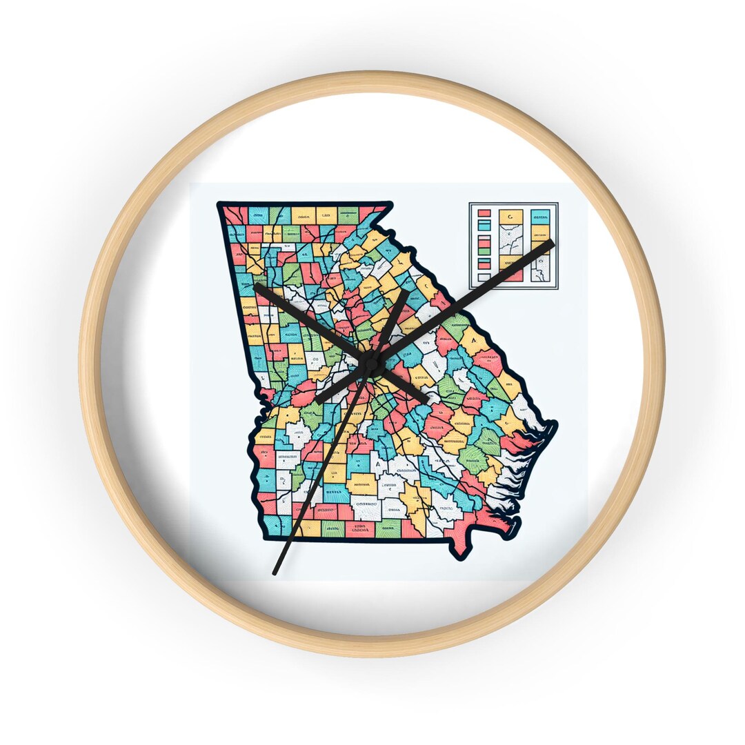 Georgia State County Map Wall Clock - Unique Home Decor, Office Wall ...