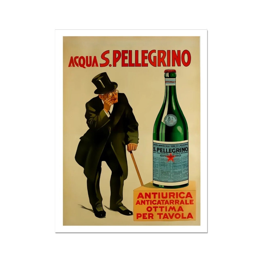 S. Pellegrino, San Pellegrino Acqua, Vintage Italian Drink Poster ...