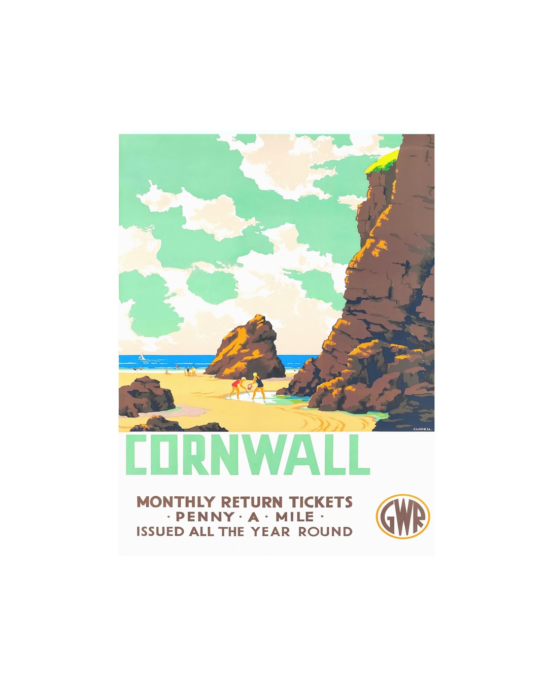 Cornwall GWR Vintage Travel Ad, Great Western Railwaytravel Poster ...