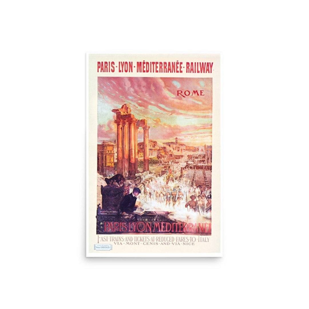 Vintage Train Travel Poster, Rome, PLM Paris - Lyon - Mediterrannee ...