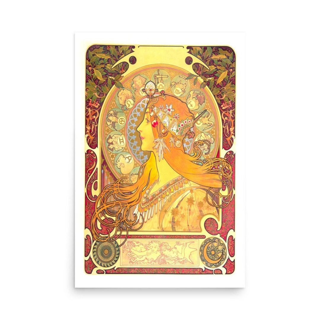 Vintage Alphonse Mucha Zodiac Print , Art Nouveau Poster of the Zodiac ...