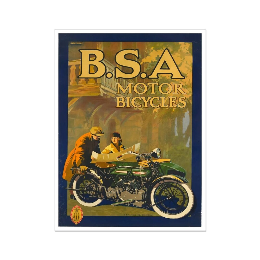 BSA Motorcycles Vintage Poster, B.S.A Motorbike Poster, Historic ...