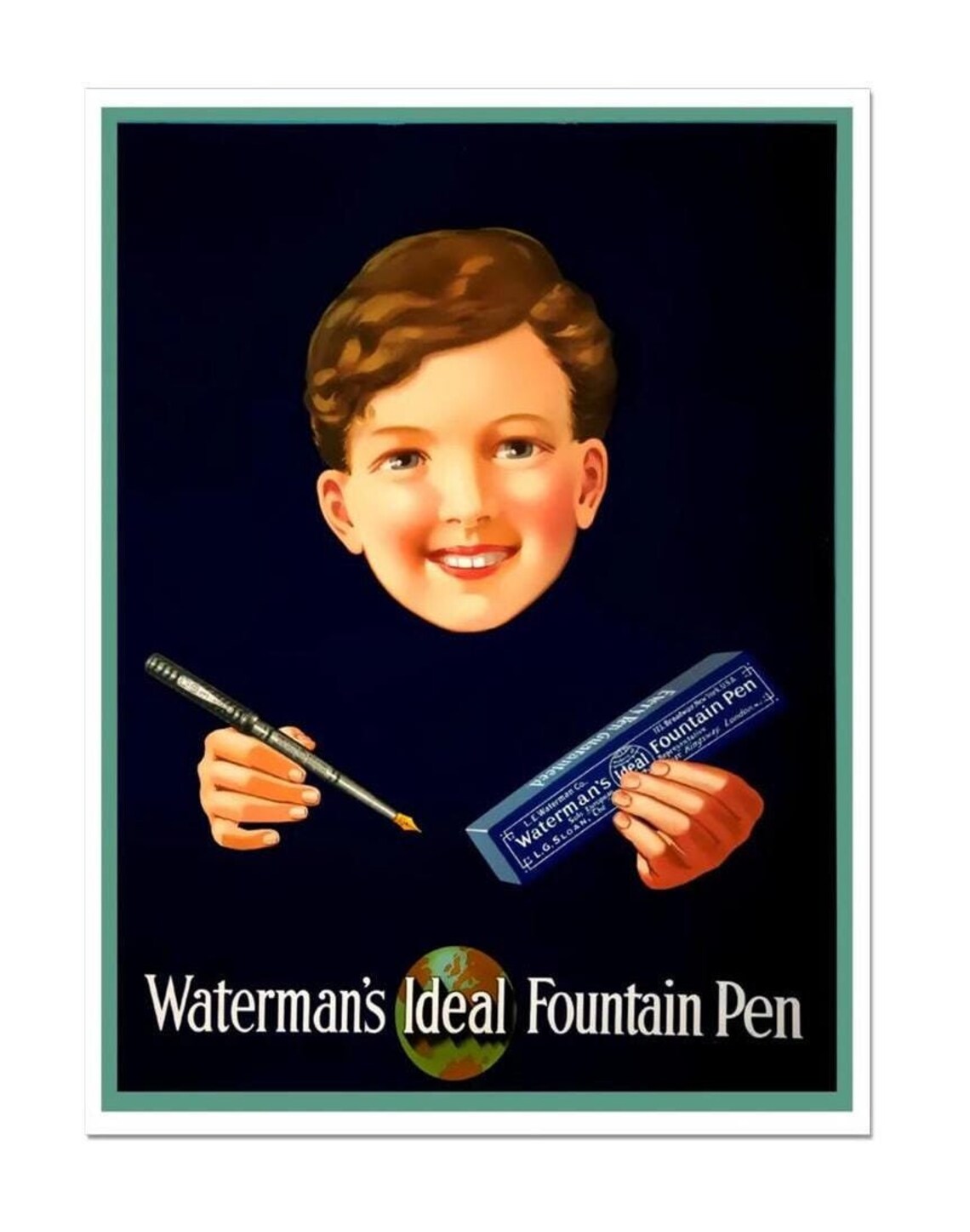 Ideal Waterman Fountain Pen Vintage Advertising Advert Poster Print ...