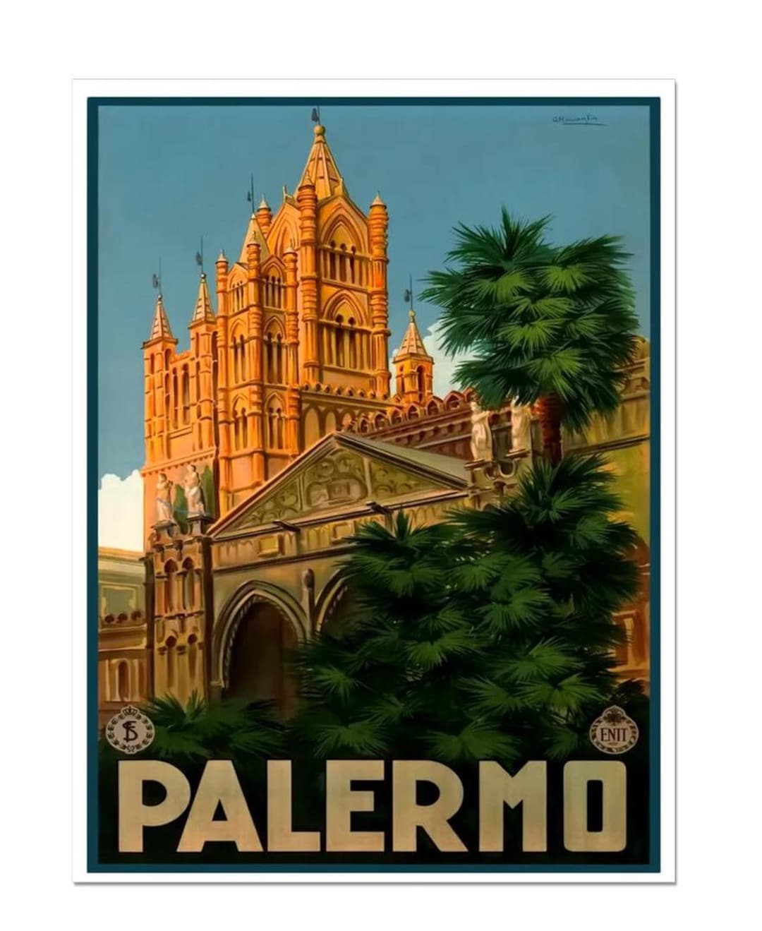 Palermo Cathedral Vintage Enit Poster Print, Italian Tourism Poster ...