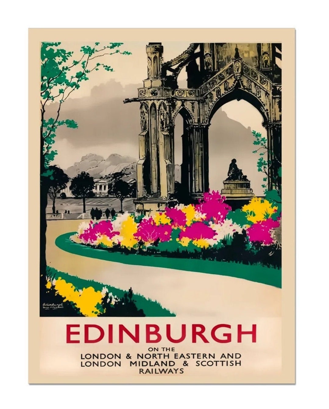 Edinburgh Vintage Poster, LMS, LNER Print,princes Gardens Edinburgh ...