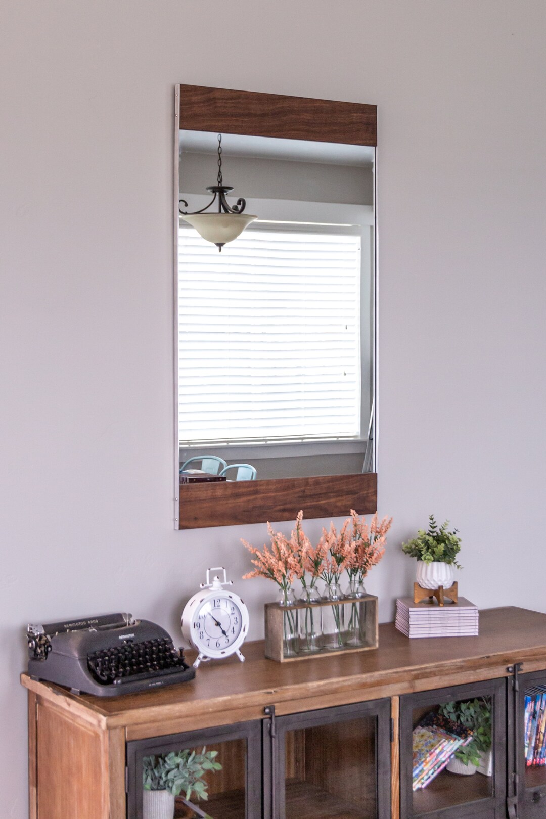 Farmhouse - Rustic - Industrial Mirror With Walnut Hardwood and ...