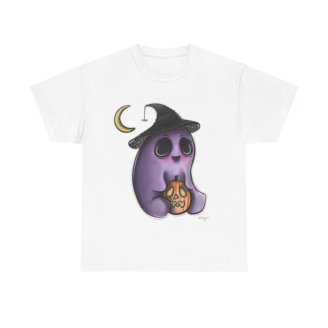 Art by Macy- Cute Ghost & Pumpkin- Halloween - Unisex- T-shirt- Men ...