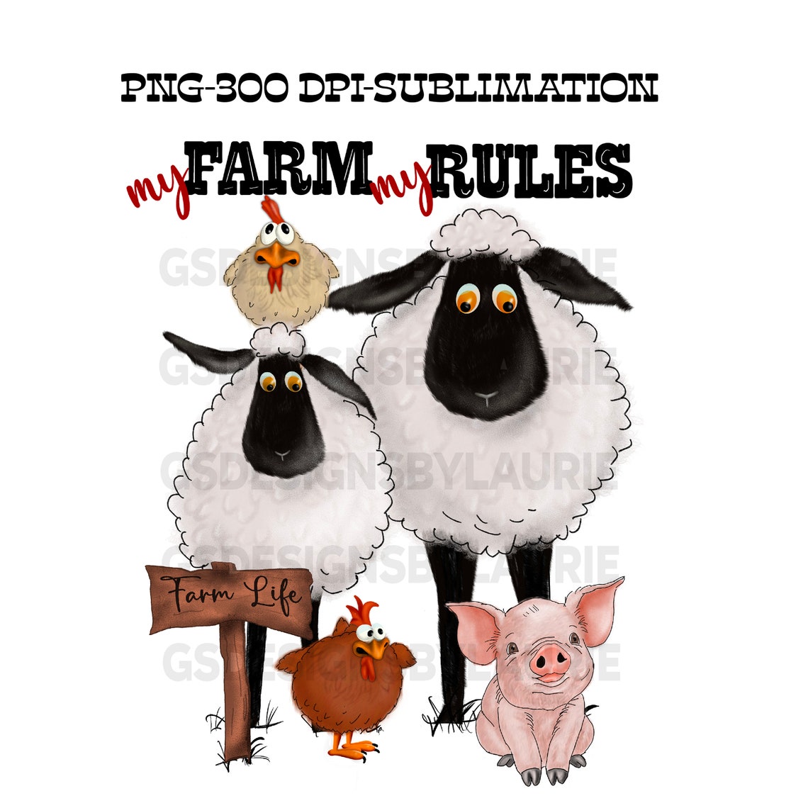 Farm Life, My Farm My Rules, Farm Sublimation, Png, Chicken, Sheep, Pig ...
