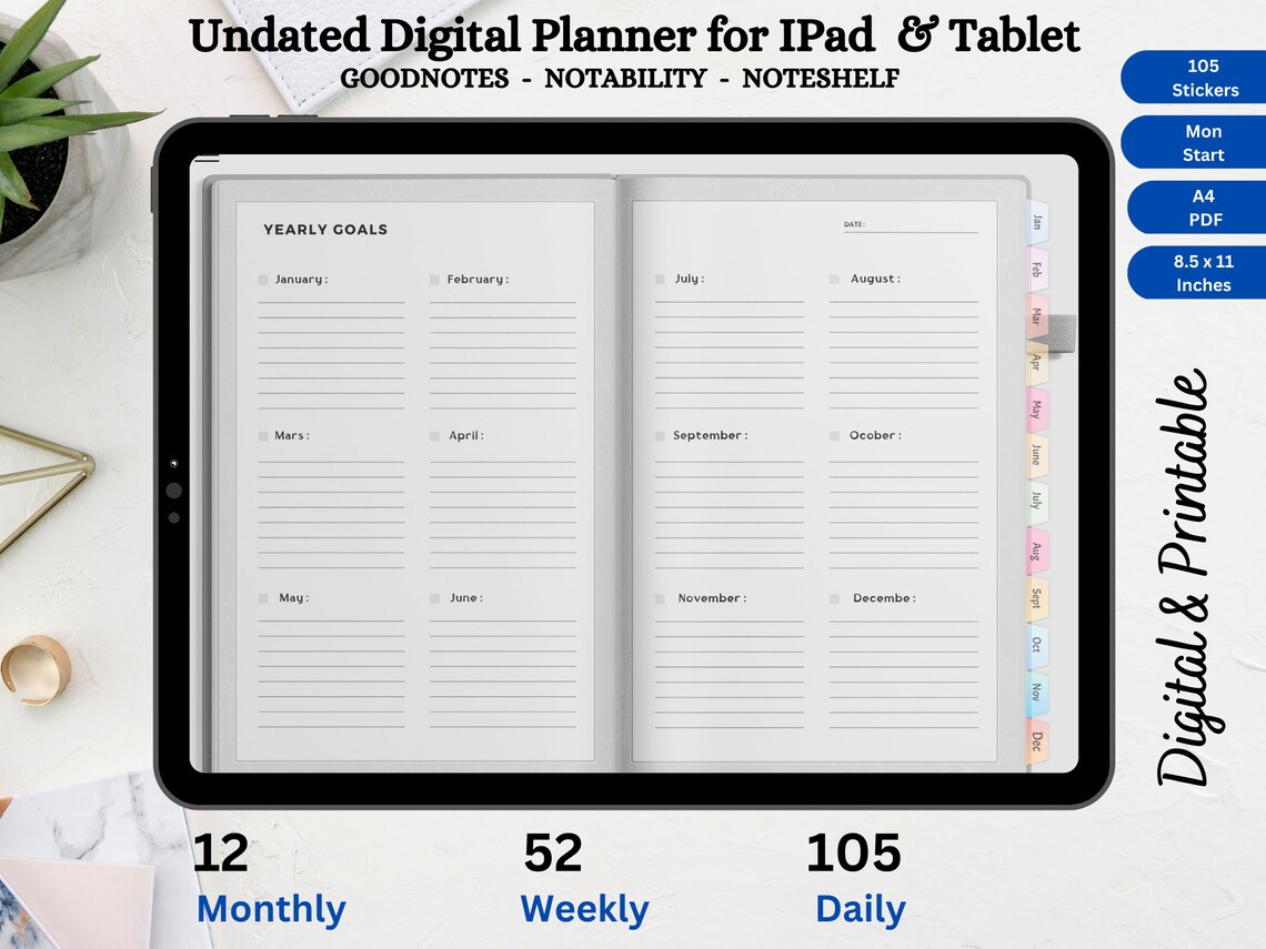 Canva Planner Template, Canva DIGITAL Planner TEMPLATE, Digital Planner ...