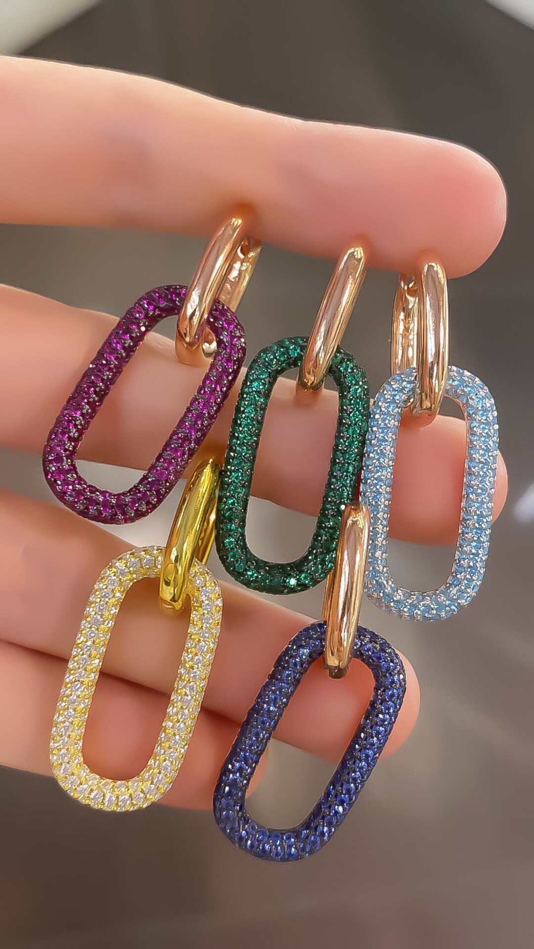Green Stone Rectangle Dangle Drop Earring Big Size Earring Blue Stone ...