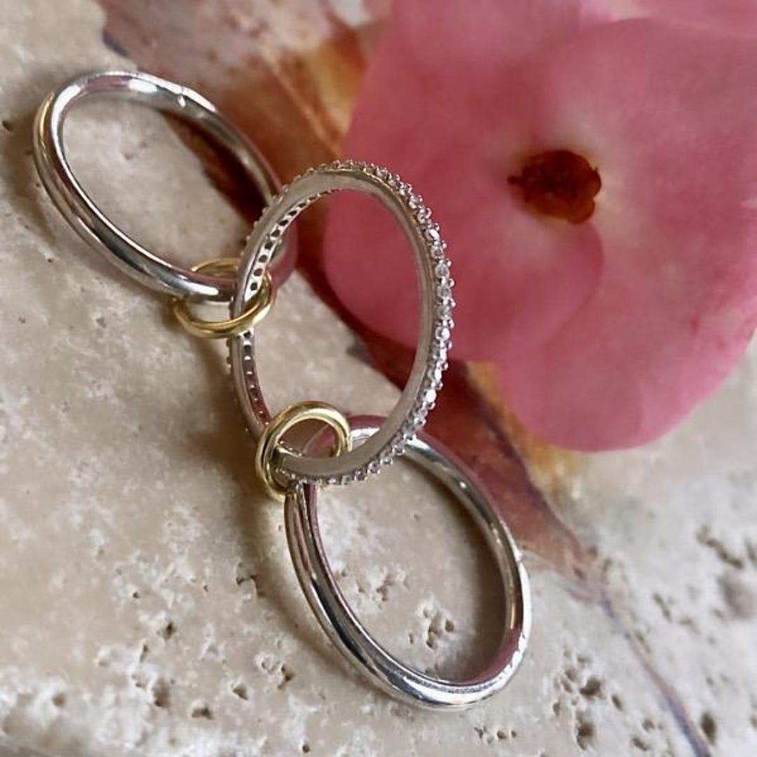 925 Silver Multi Link Connected Ring Chunky Cz Interlocking Zircon Ring ...