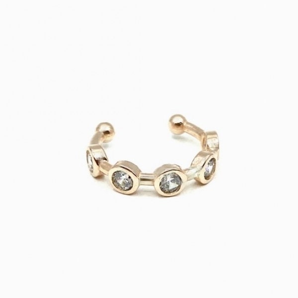 Bezel Stone Ear Cuff Round Stone Ear Cuff Dainty Ear Cuff 925 Sterling ...