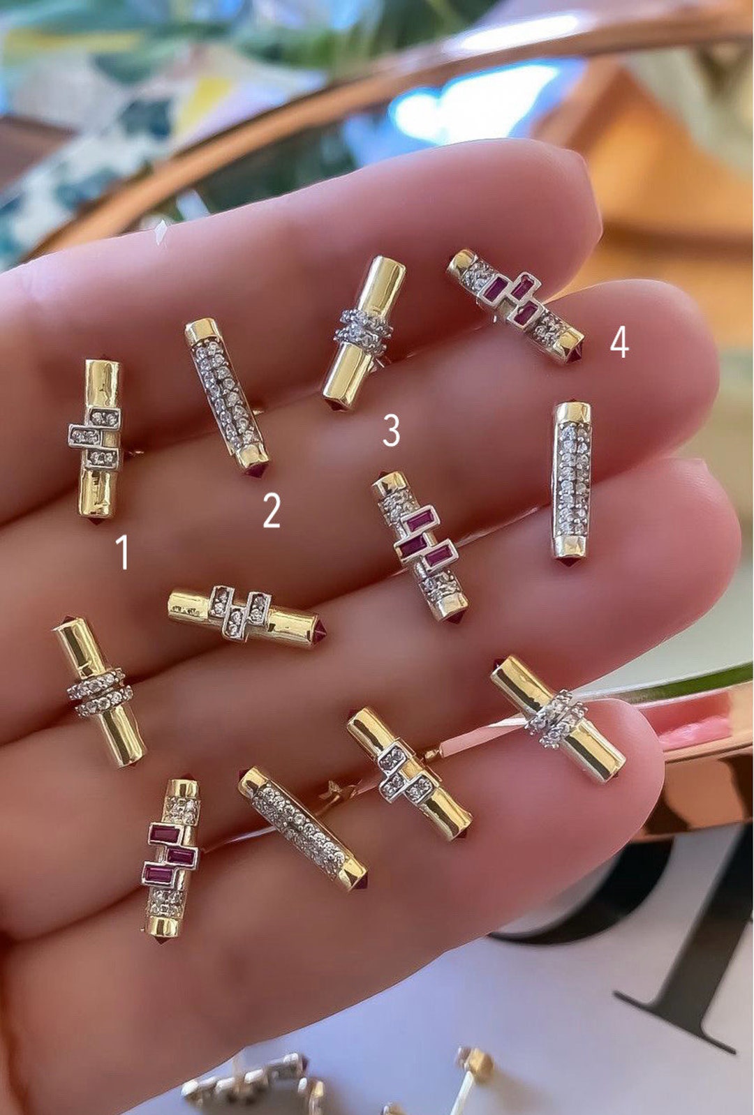 Ruby Stone Piercing Cz Pave Pirrcing Fuchsia Stone Stud Piercing 925 ...