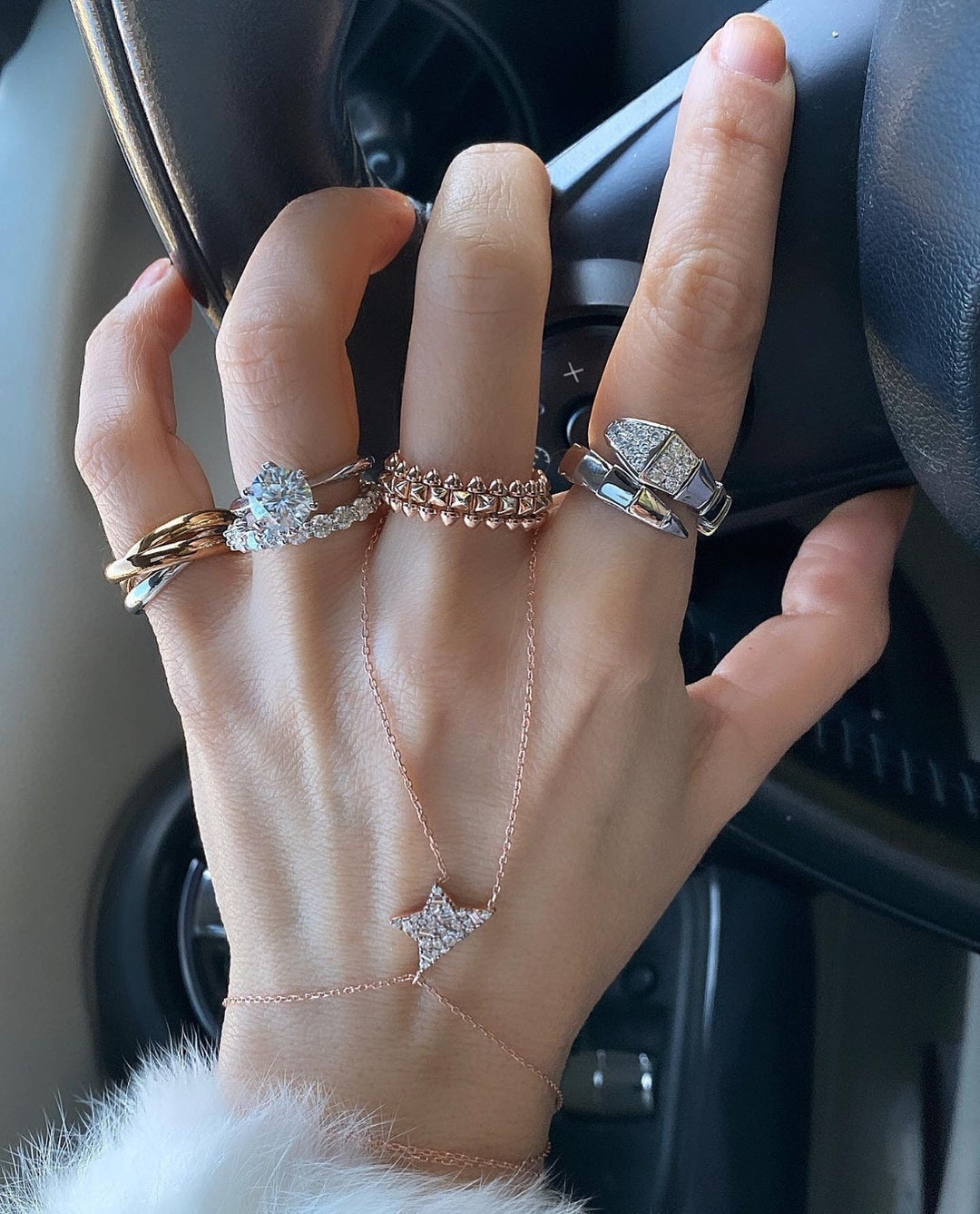 Half Star Hand Chain Bracelet Star Hand Chain 925 Solid Sterling Silver ...