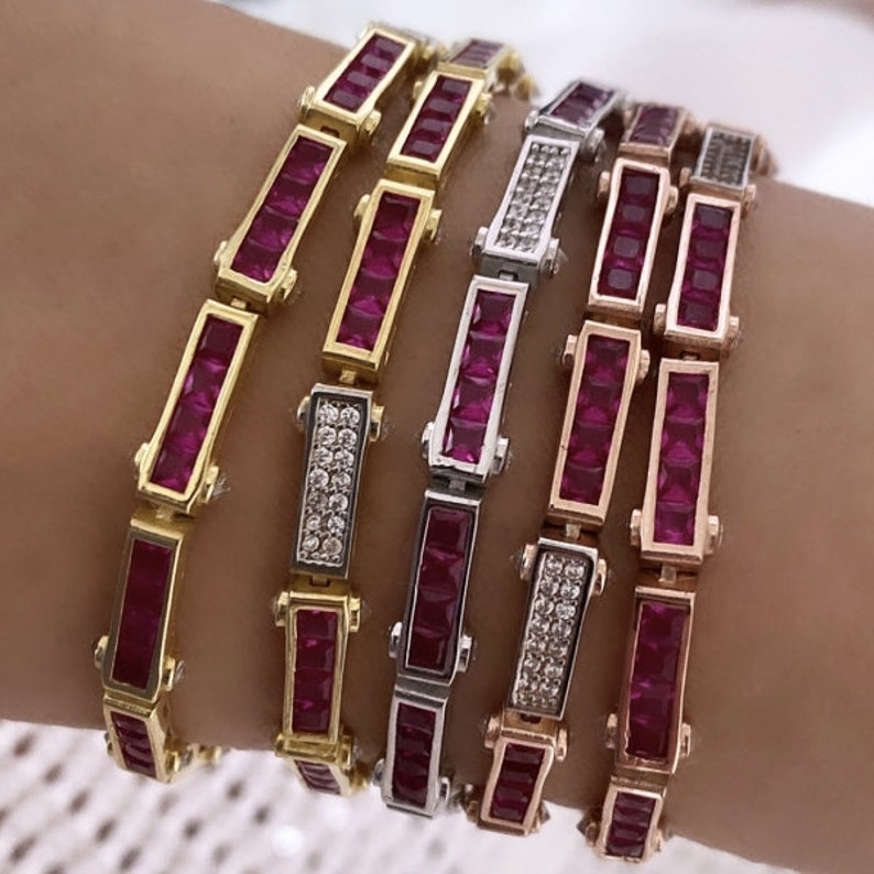 Ruby Cuff Bracelet Baguette Cubic Zirconia Gemstone Bracelet Custom ...