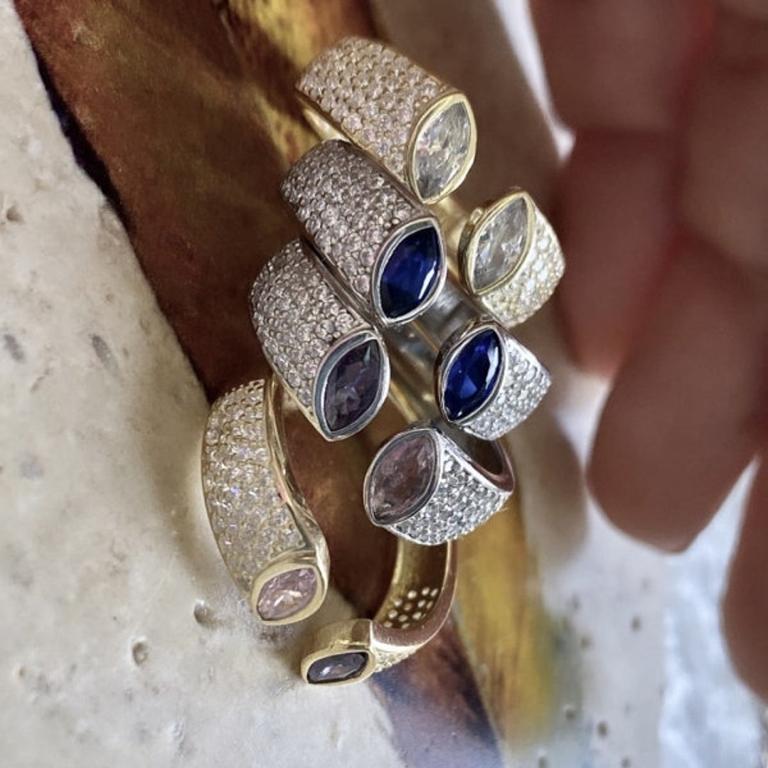 Double Stone Pave Ring Purple Stone Ring 925 Sterling Silver Gold ...