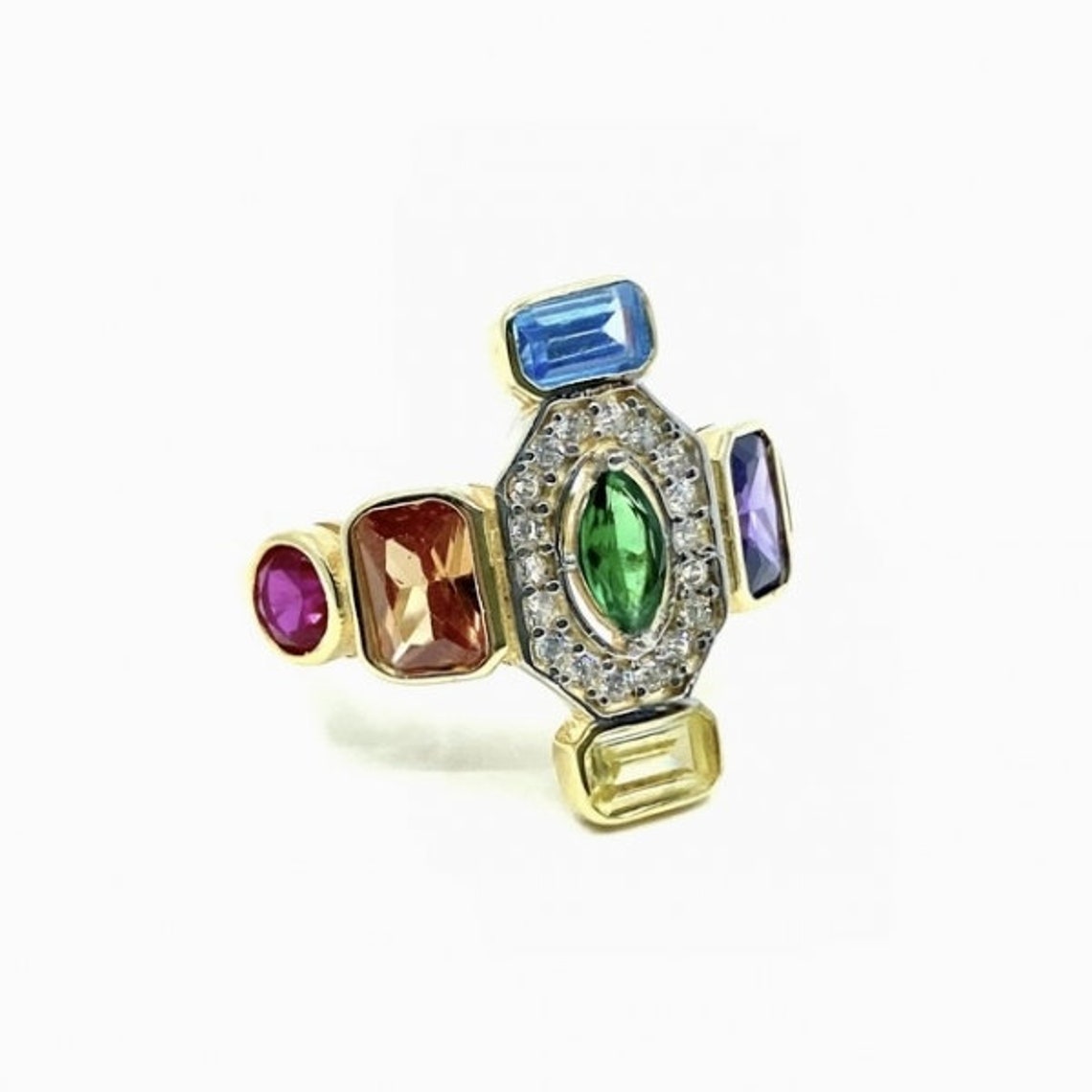 Cate Color Mix Statement Ring 925 Solid Sterling Silver Gold Plated ...