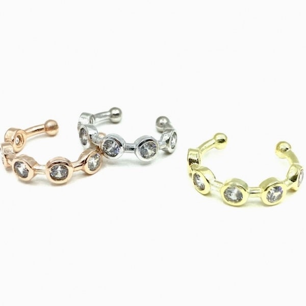 Bezel Stone Ear Cuff Round Stone Ear Cuff Dainty Ear Cuff 925 Sterling ...