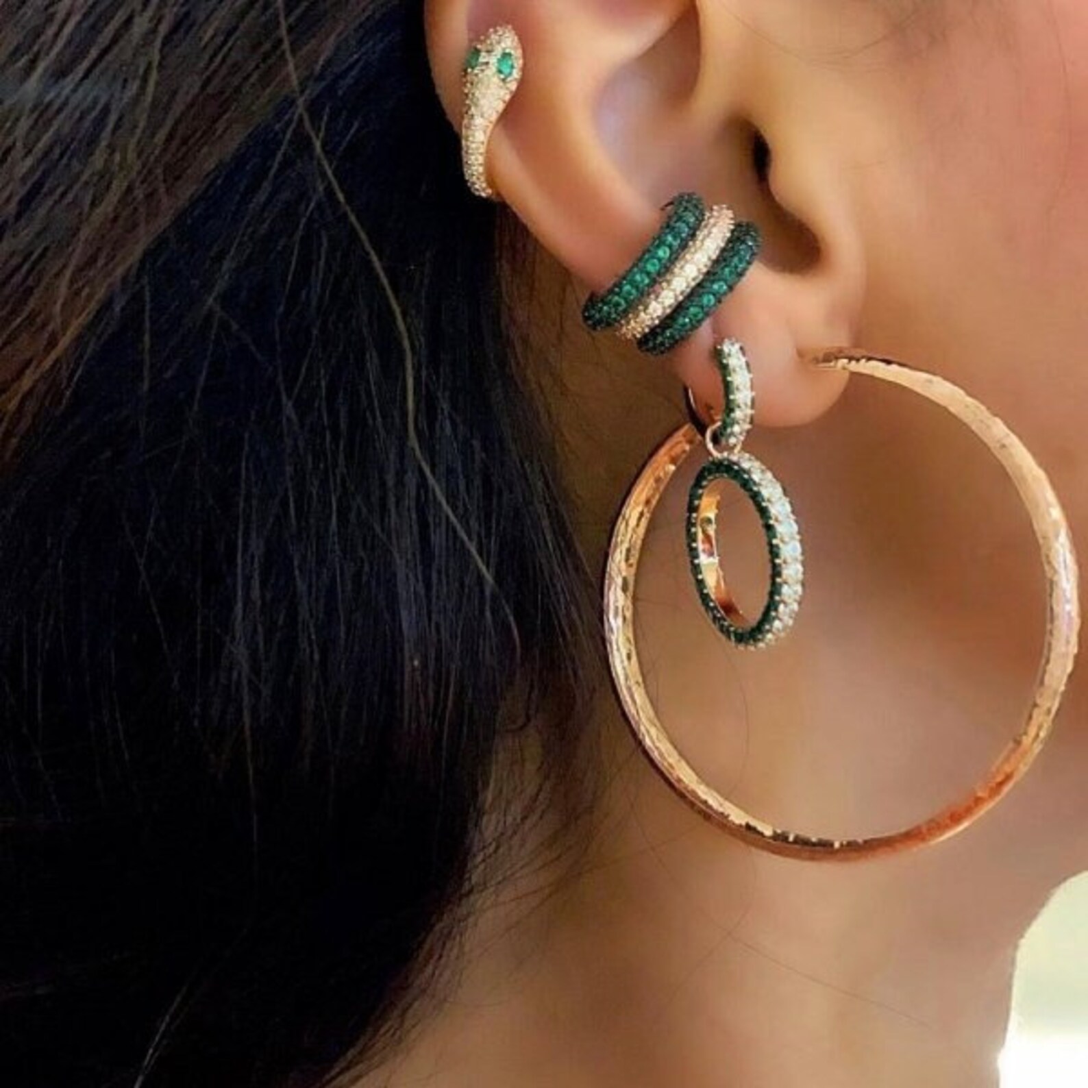 Cz Pave Ear Cuff Green Stone Ear Cuff Dainty Pave CZ Navy Blue Stone ...